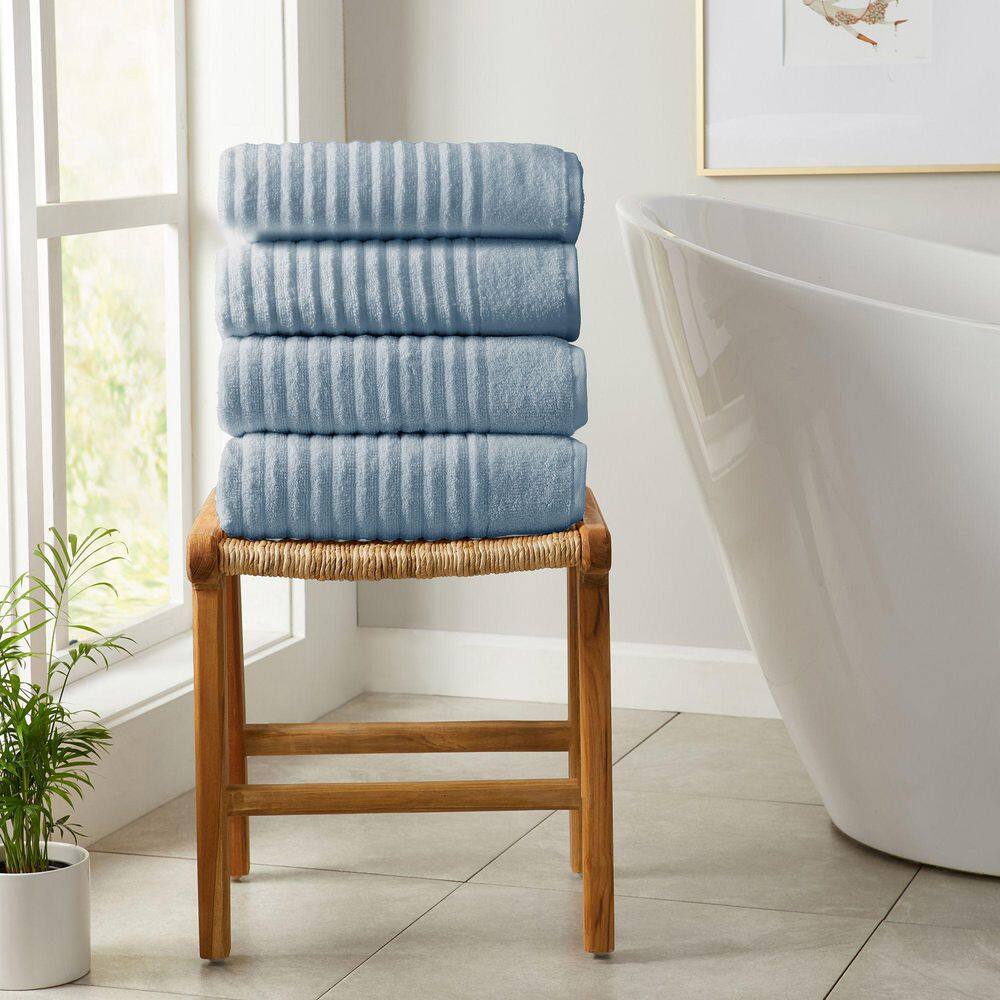 FRESHFOLDS Blue Combed Cotton Absorbent Textured 4-Piece Bath Towel Set ...
