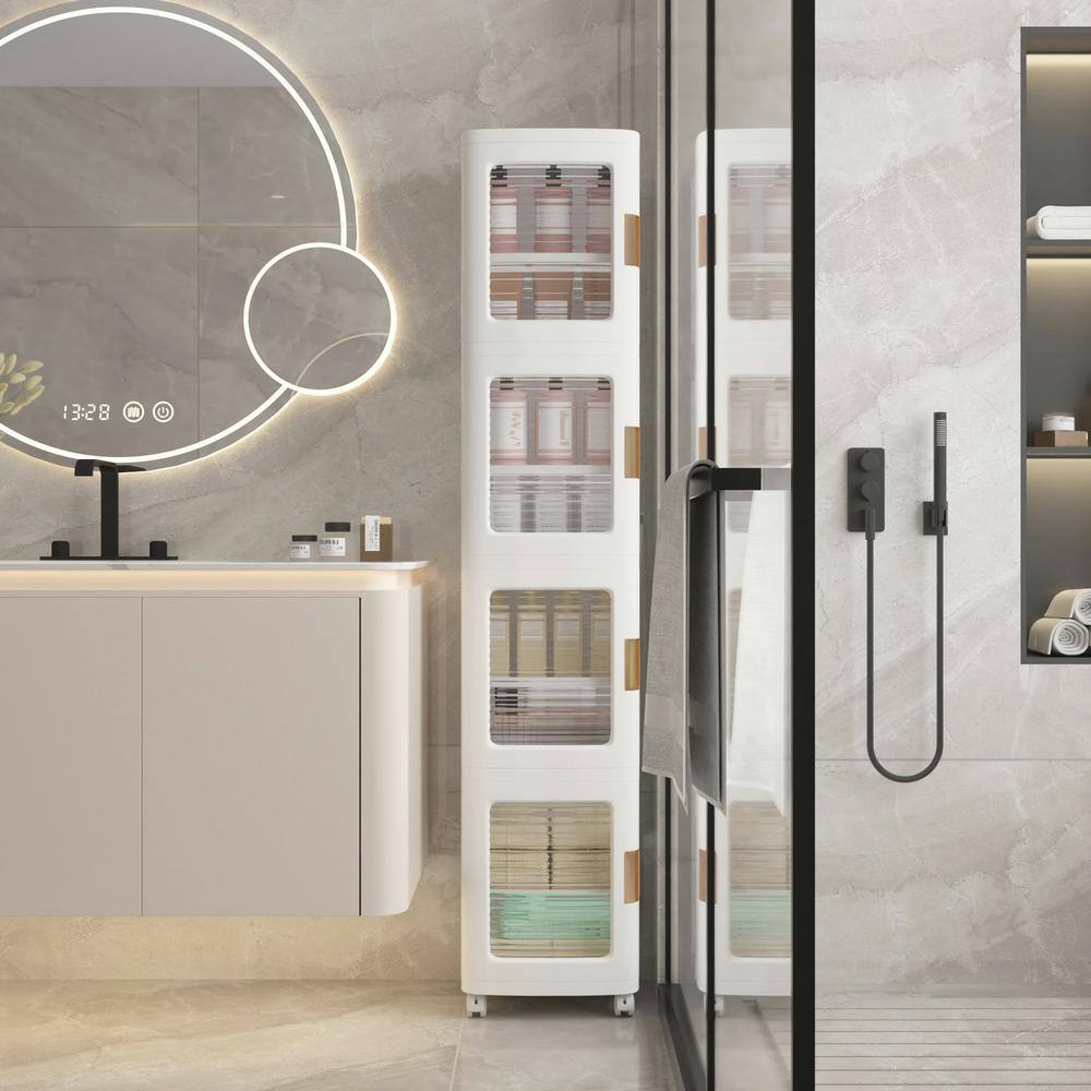 VECELO Slim Storage Cabinet White 65.4 in. Accent Cabinet Office Storage Cabinet with 4 ...