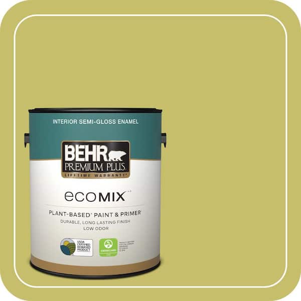 BEHR PREMIUM PLUS 1 gal. #P350-5 Go Go Lime Semi-Gloss Enamel EcoMix ...
