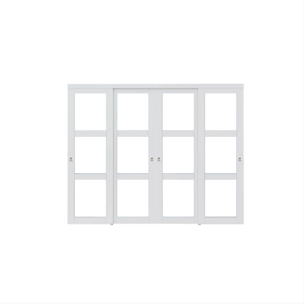 EH PUERTA 96 in. x 96 in. 3-Lites Frosted Glass White Finished MDF ...