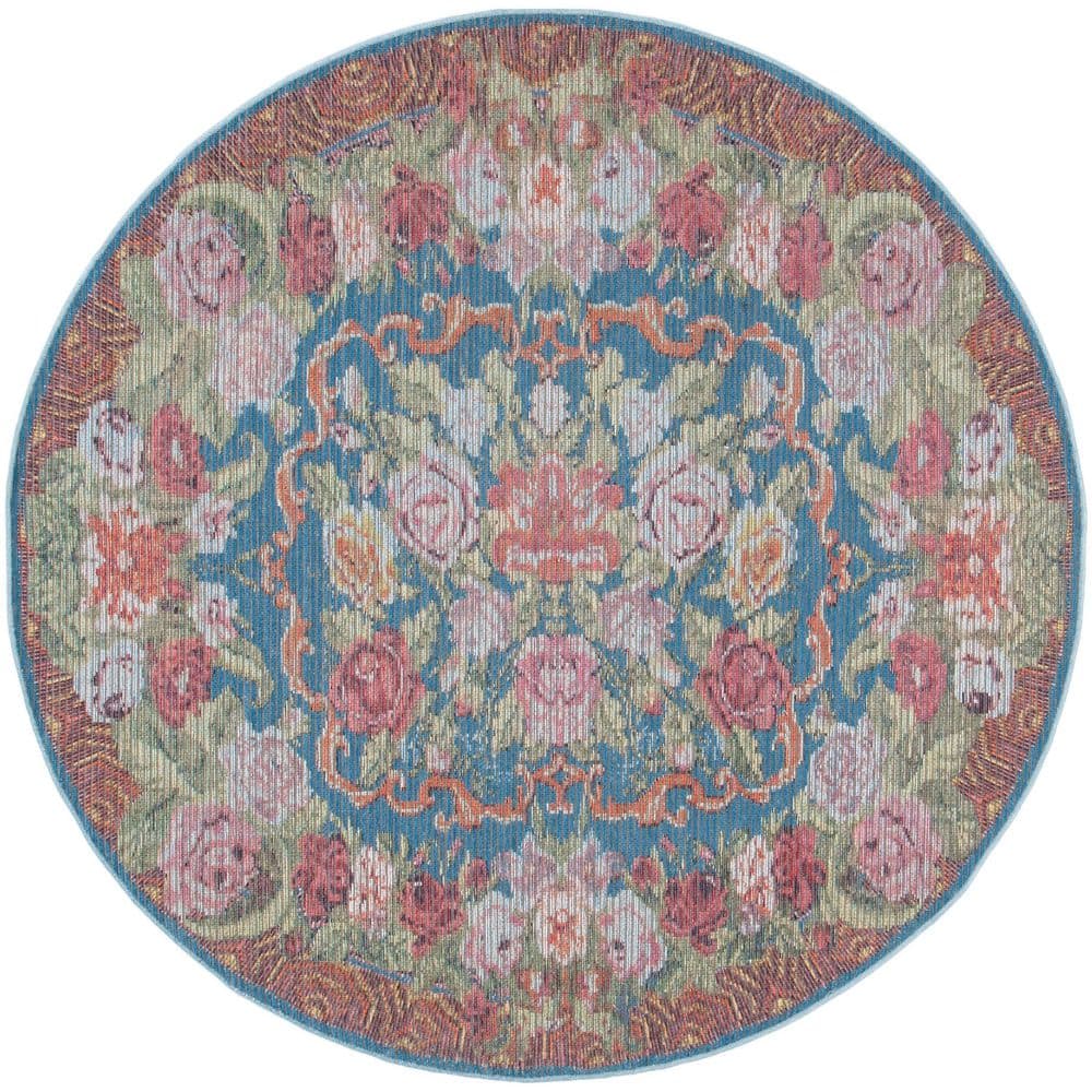 SAFAVIEH Besarabian Blue/Sage Rust 7 ft. x 7 ft. Machine Washable ...