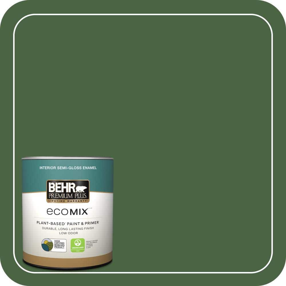BEHR PREMIUM PLUS 1 qt. #S400-7 Deep Viridian Semi-Gloss Enamel EcoMix ...