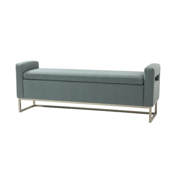 ARTFUL LIVING DESIGN Justo Wide Blue Storage Bench with Metal Legs 59.1 ...