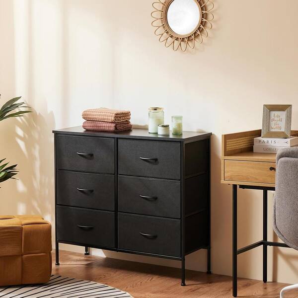 WONDER COMFORT Multipurpose Black 6 Drawer 11.8 in. Wide Chest of Drawers Chest Tower TV Stand with Wood Top for Closet Bedroom TN 6Drw BK
