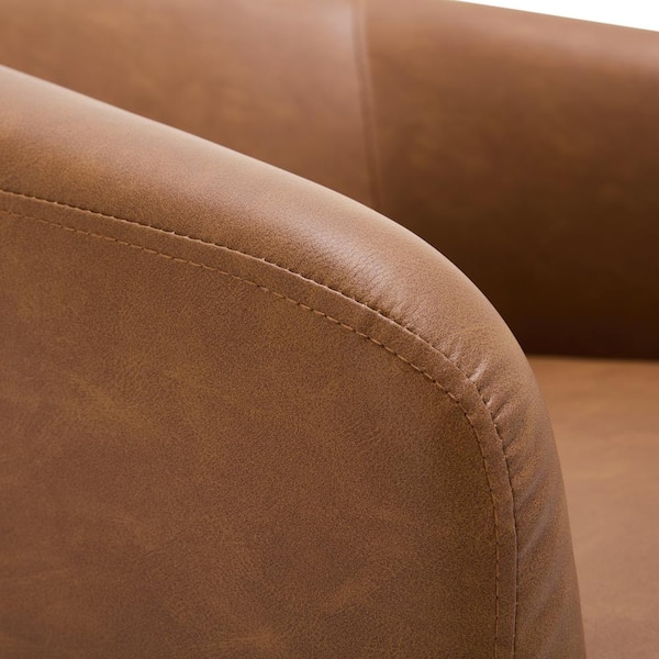 Uixe Brown PU Leather Upholstered 360°Swivel Arm Chair With Uixe Brown PU Leather Upholstered 360°Swivel Arm Chair With