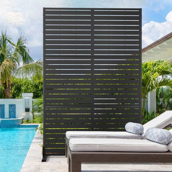 TUYOHW 47 in. W x 71 in. H Black Metal Privacy Fence Panel Outdoor-Rust ...