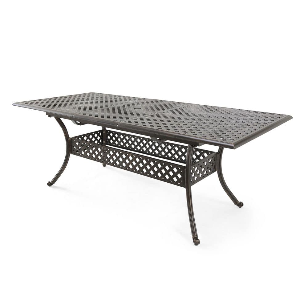 64 in., Rectangular Tabletop Aluminium Outdoor Dining Table with Umbrella Hole, Natural ...