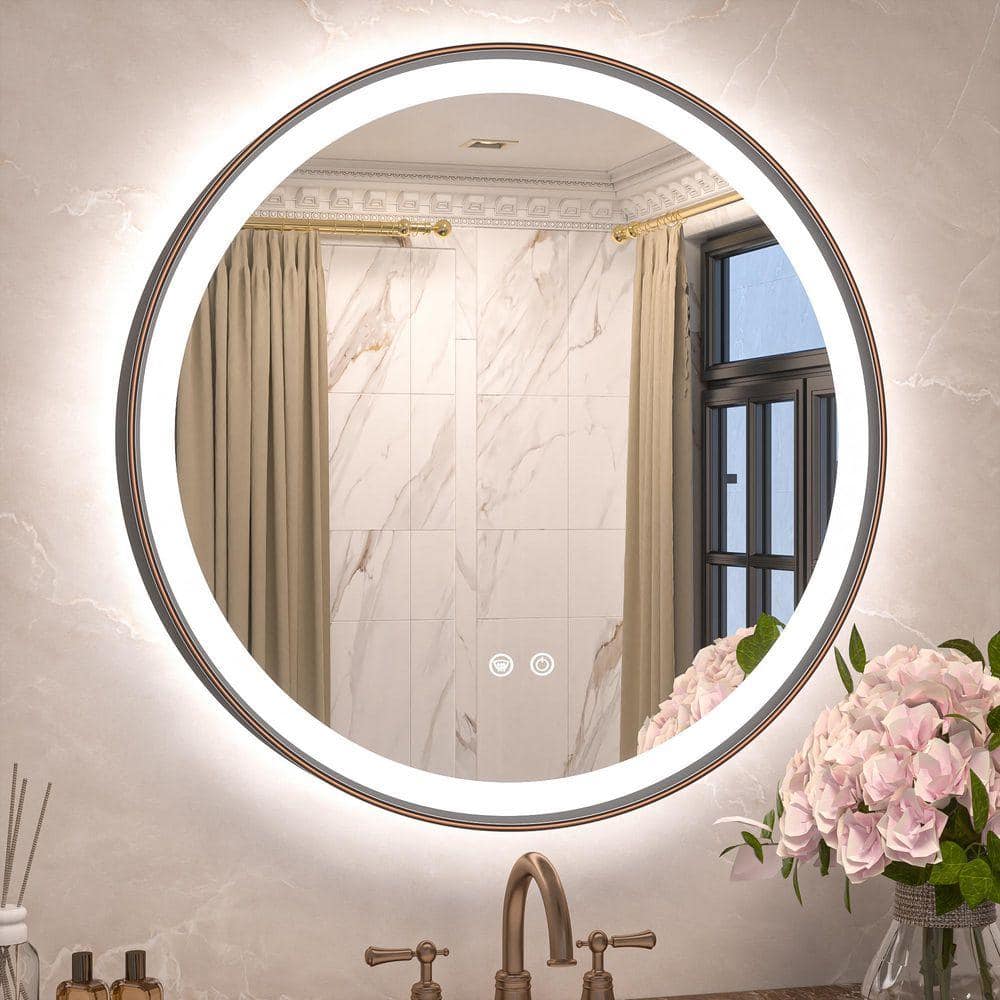 KeonJinn 24 in. W x 24 in. H Round Aluminum Framed LED Light with 3 ...