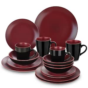 Allegro 16-Pieces Red Matte Stoneware Dinnerware Set (Service for 4) VC ...