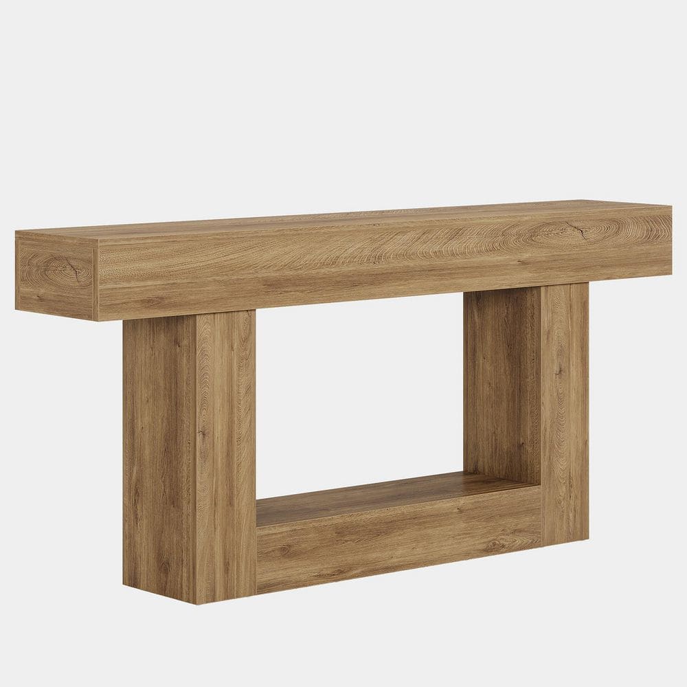 BYBLIGHT 63 in. Light Brown Rectangle Wood Console Table, Farmhouse 2 ...