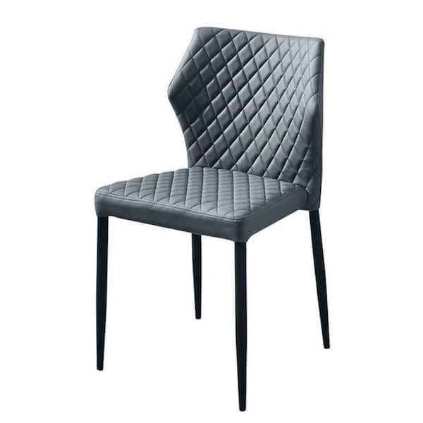 Benjara Gray and Black Vegan Faux leather Diamond Tufted Dining Chair ...