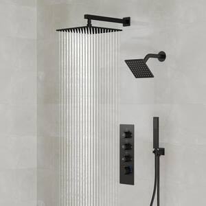 EVERSTEIN 7-Spray Patterns Shower System with 12 in. Wall Mount Dual Shower Heads in Brushed ...