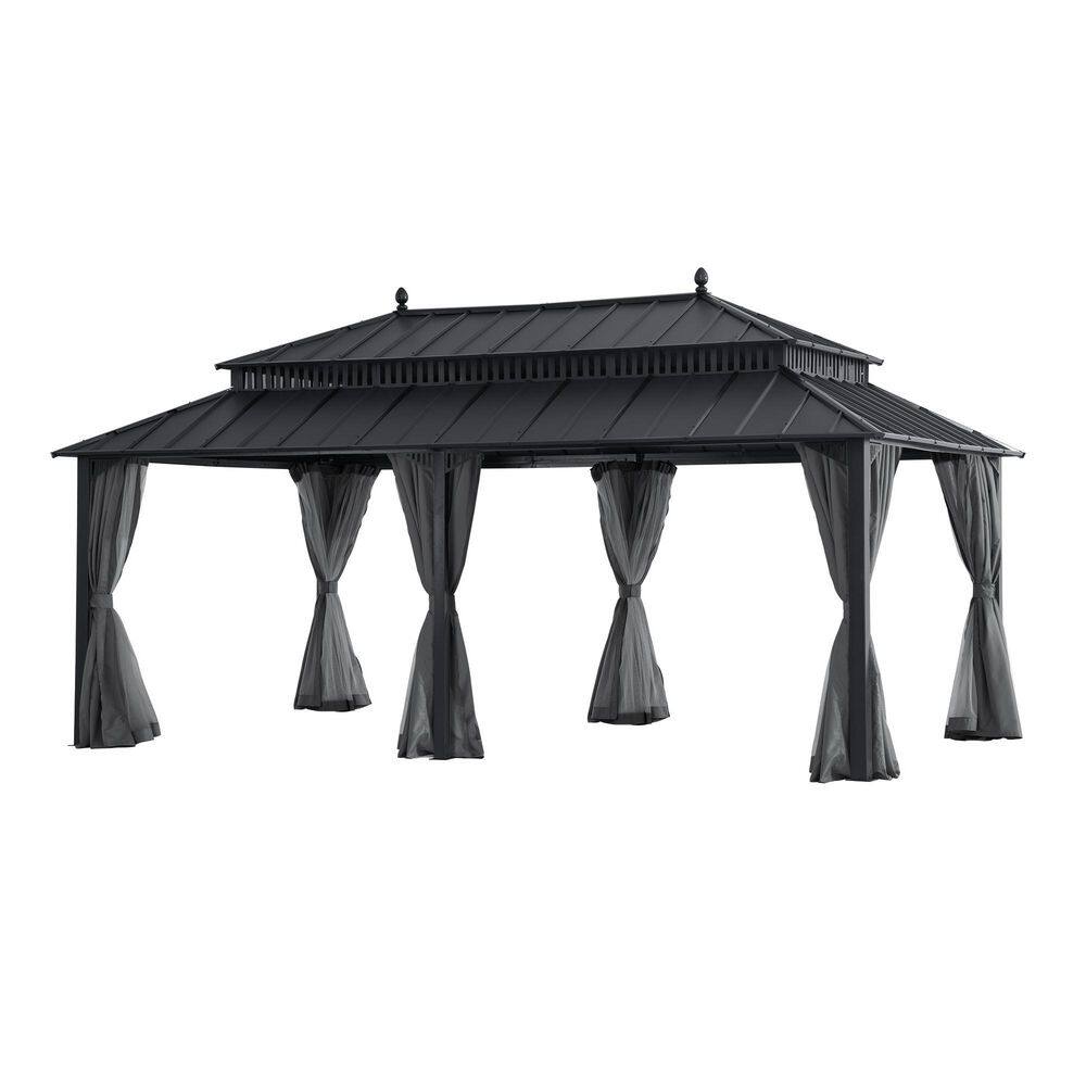 Sunjoy 20 ft. x 12 ft. Kingston Aluminum Frame Steel Double Roof ...