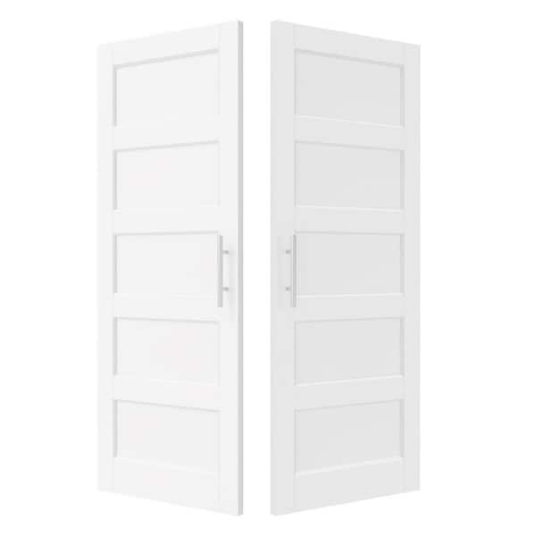 TENONER 64 in. x 80 in. Solid Wood and MDF, 5-Panel, White Primed ...