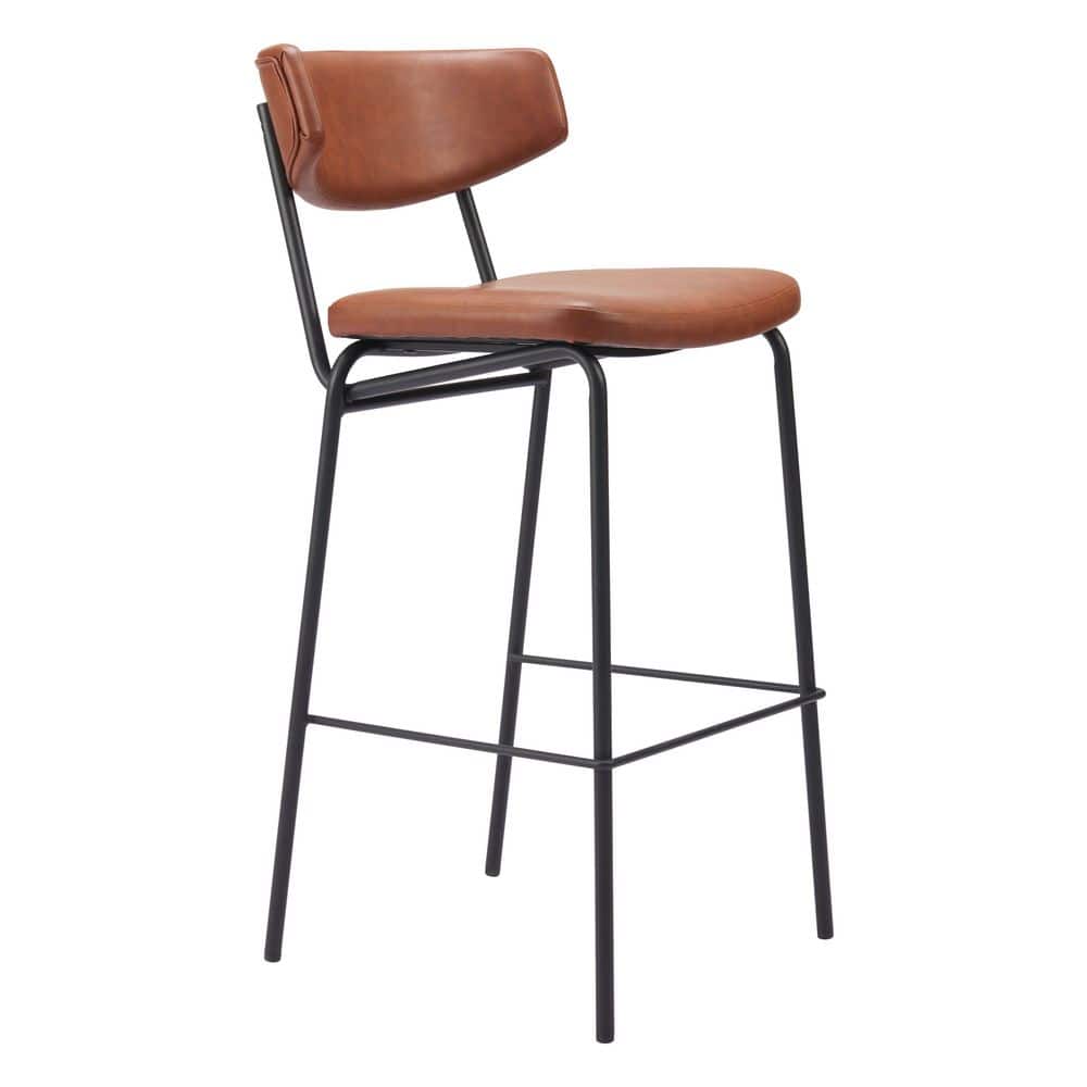 ZUO Charon 26.4 in. Open Back Plywood Frame Barstool with Faux Leather ...