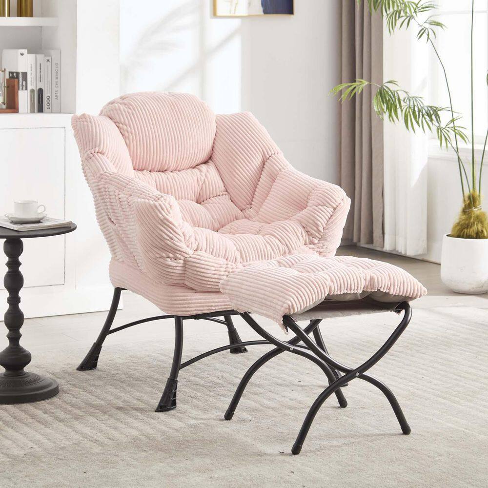Pink Cotton Modern Accent Arm Chair with Ottoman Soft Lazy Chair ...