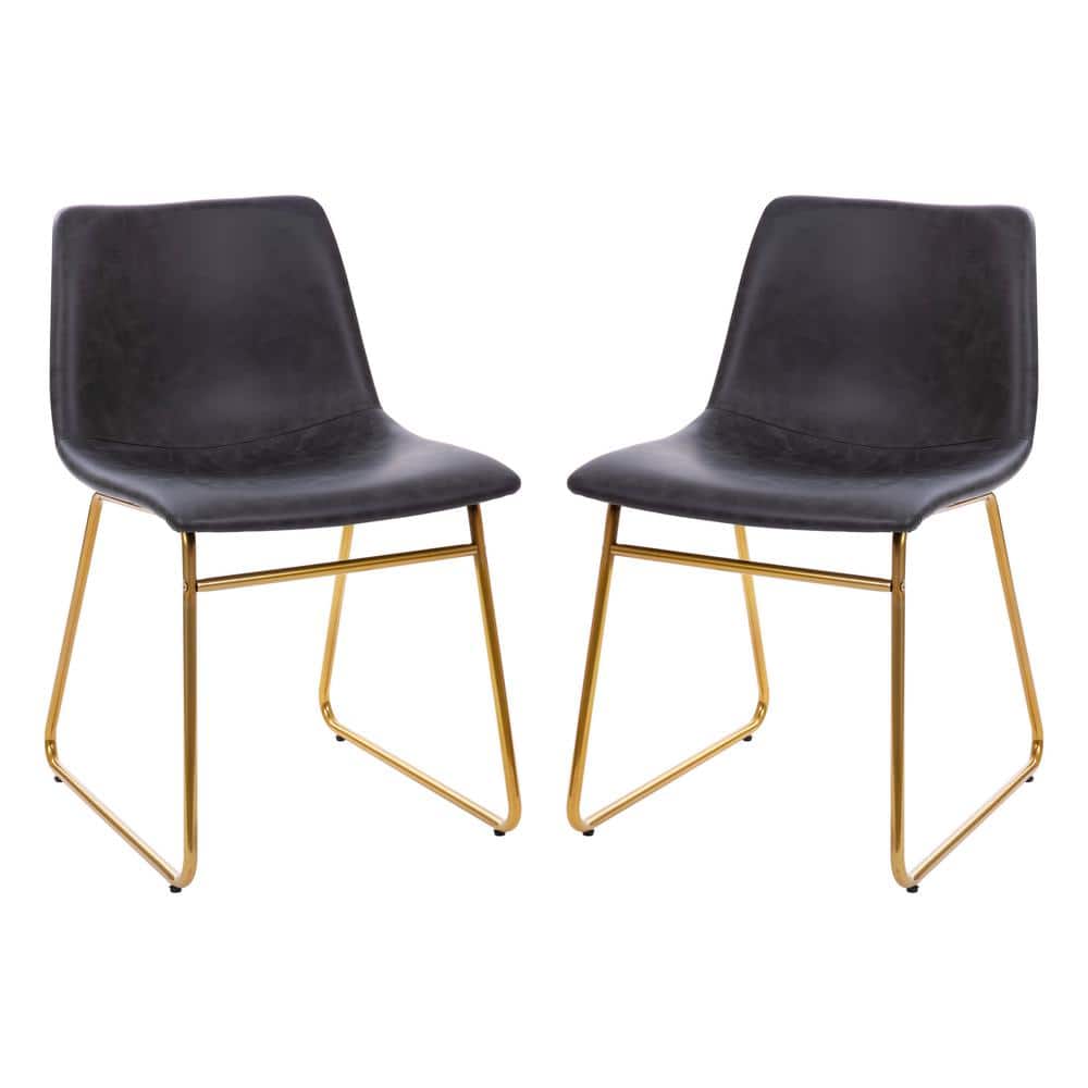 TAYLOR + LOGAN Gray/Gold Frame Faux Leather Dining Chair (2-Pack) DI ...