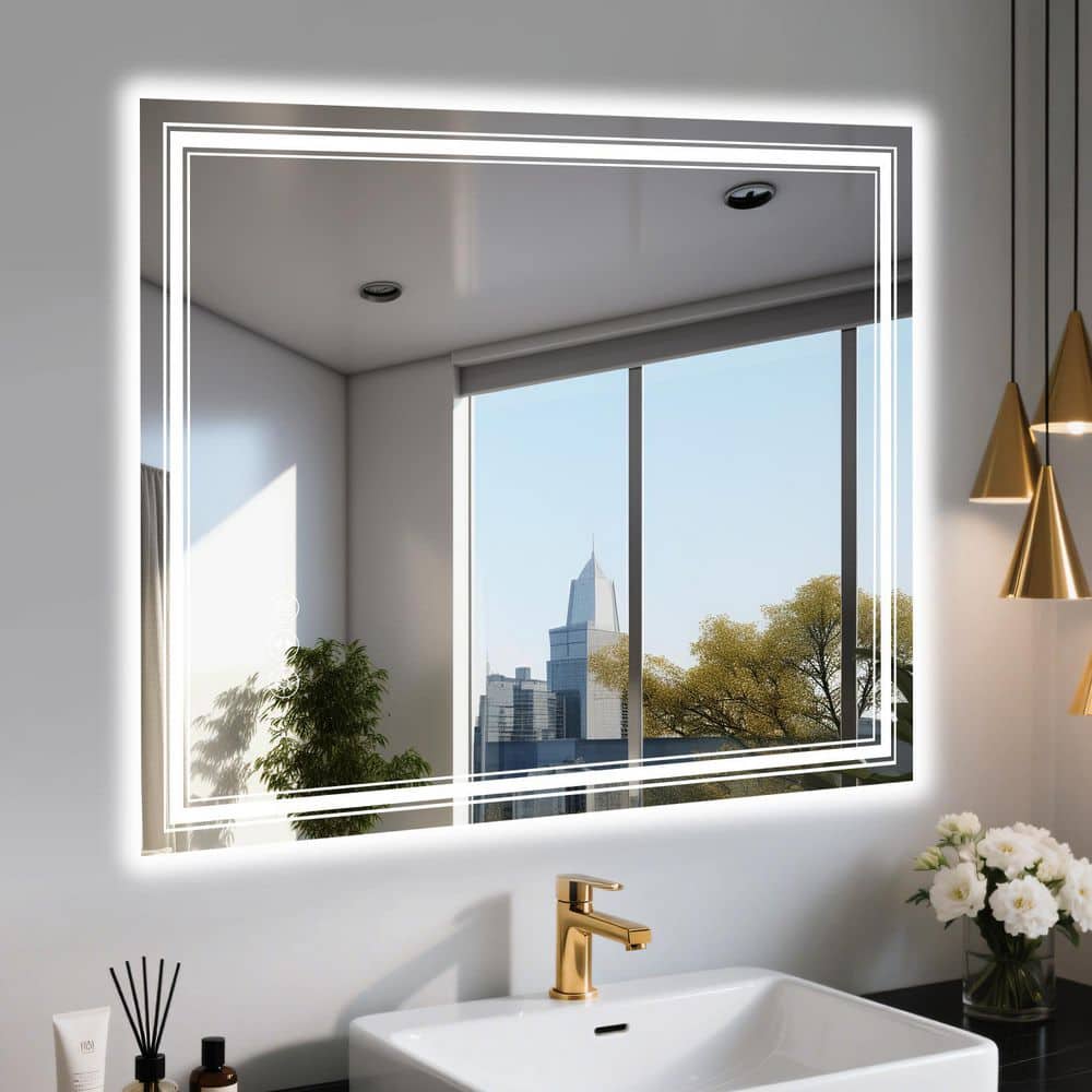 White 40 in. W x 30 in. H LED Wall Mirror Rectangle Vanity Mirror for ...