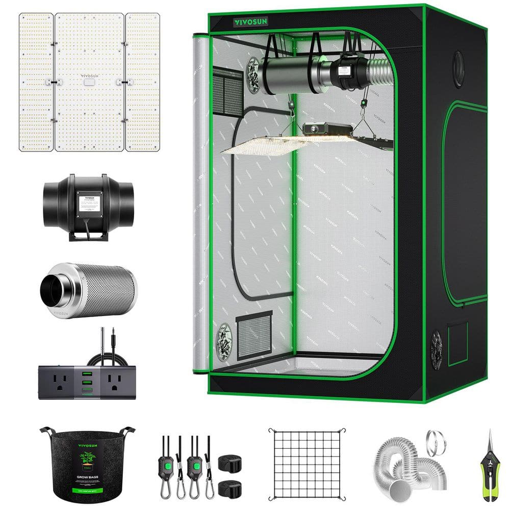 VIVOSUN 4 ft. x 4 ft. Black Grow Tent Kit with Full Spectrum LED Grow ...