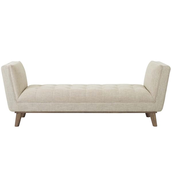 MODWAY Haven Beige Tufted Button Upholstered Fabric Accent Bench EEI ...