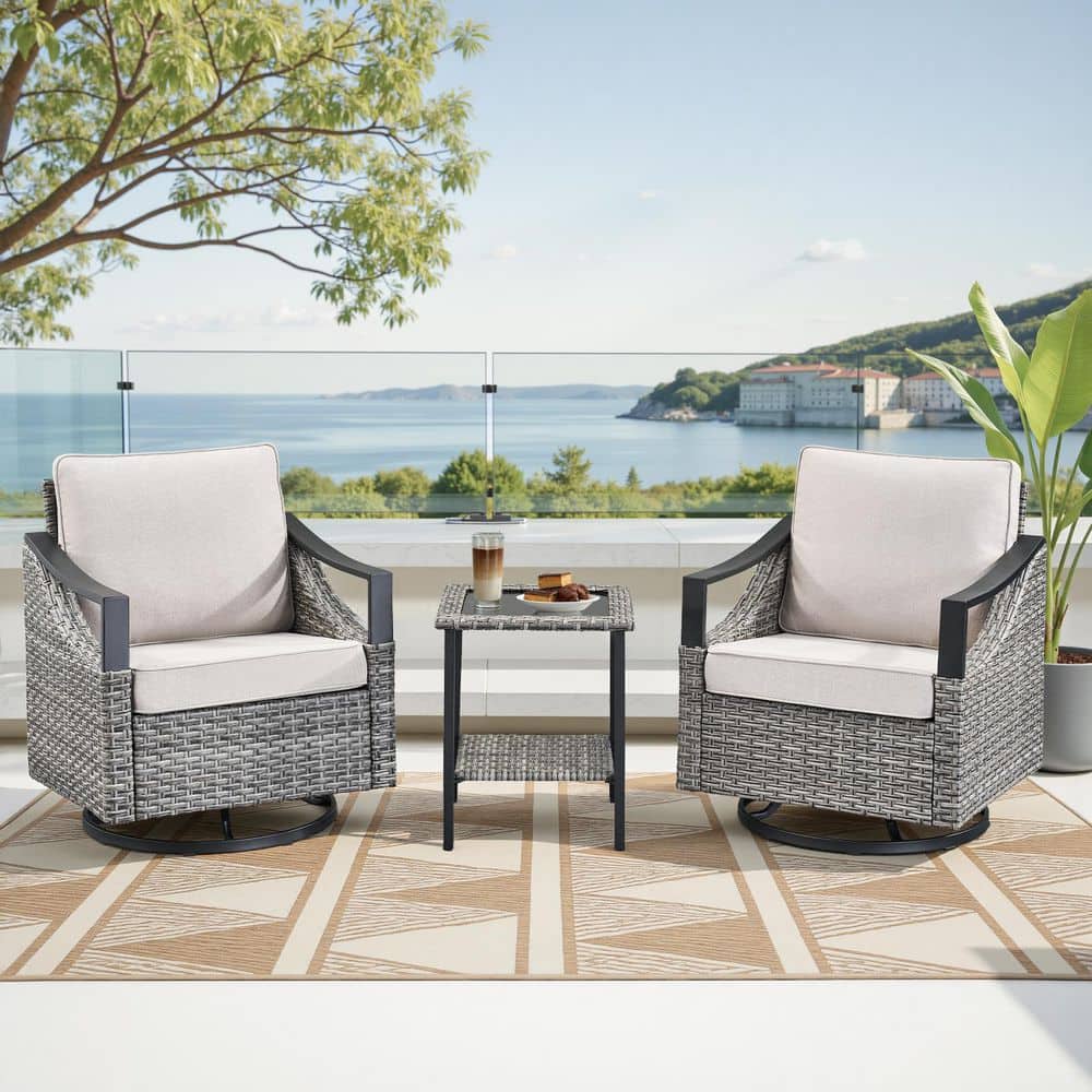 Buenaola 3-Piece Wicker Patio Conversation Sets, Outdoor Chat Sets with ...