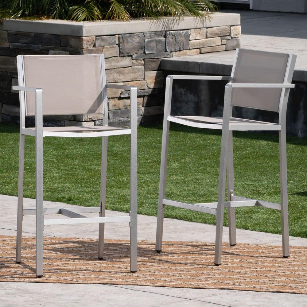 29.50 in. Barstools with Silver Rust-Proof Aluminum Frame For Outdoor ...