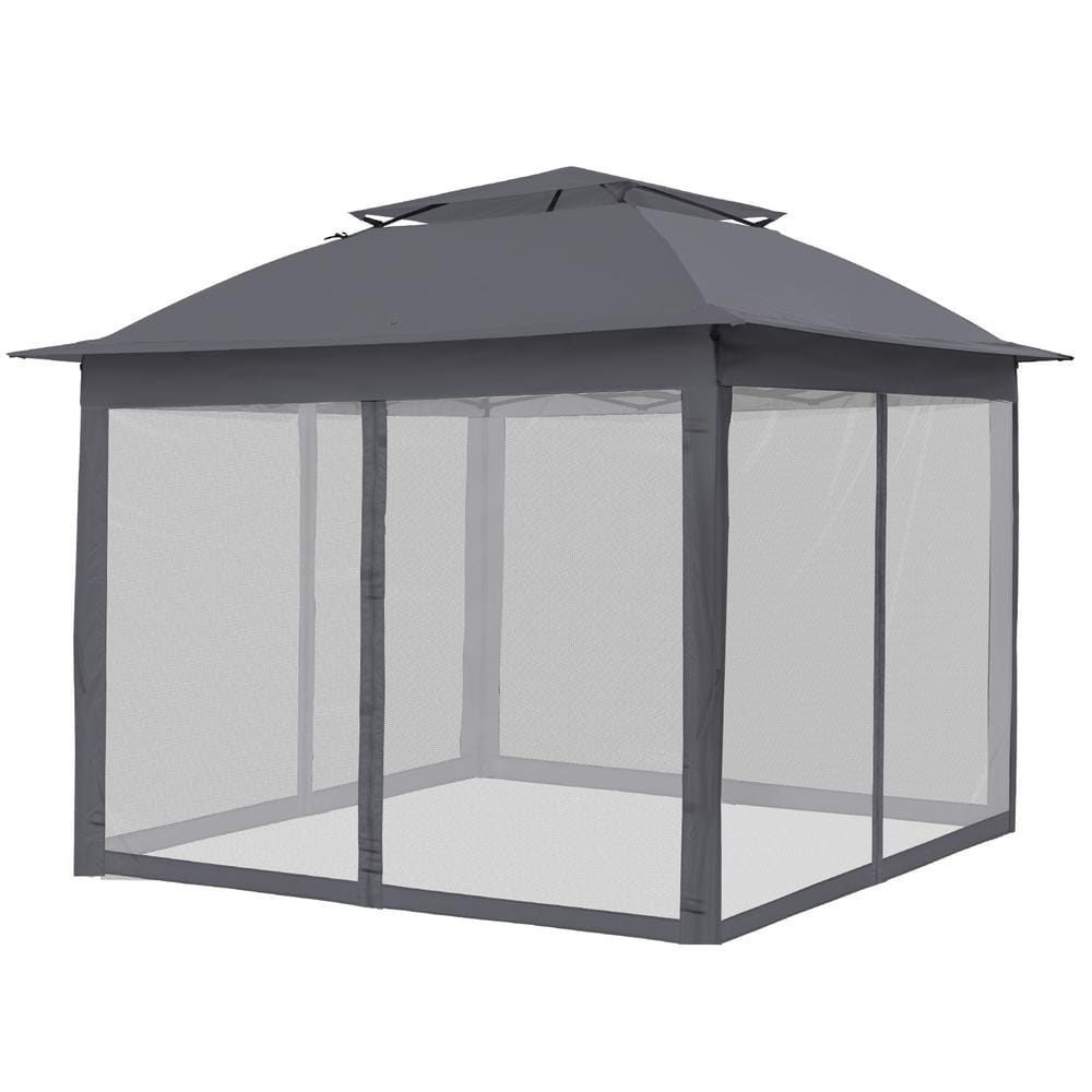 COOS BAY 11 ft. x 11 ft. Dark Gray Steel Pop-Up Gazebo with Mosquito ...