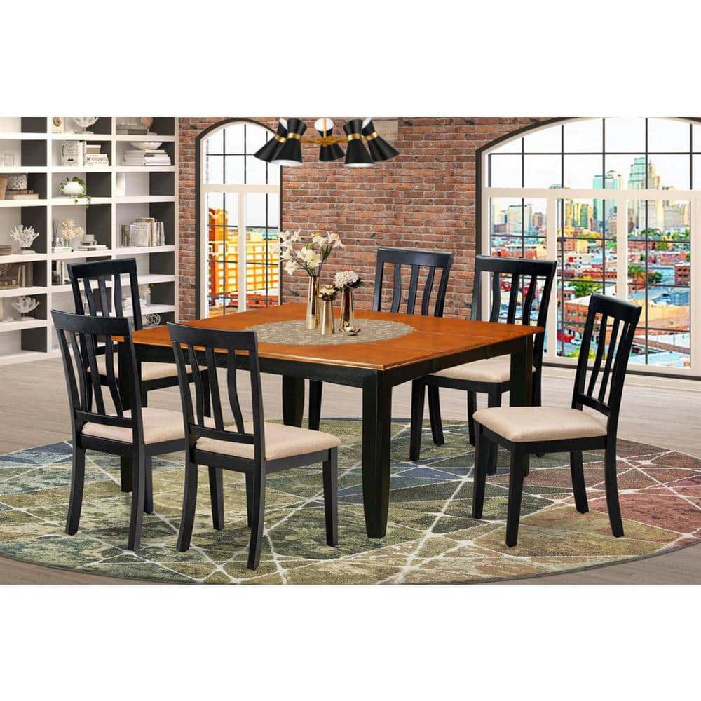 East West Furniture 7-Piece Square Black & Cherry Finish Solid Wood Top ...