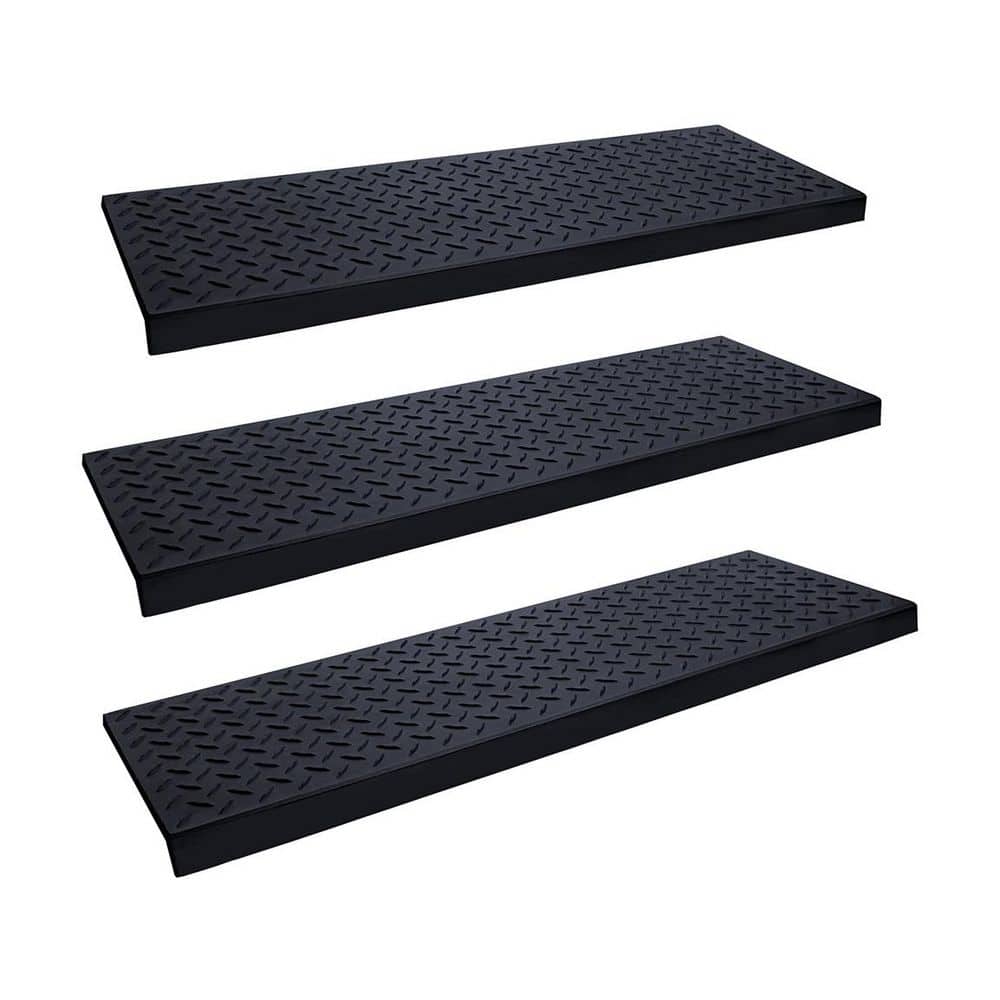 Black 35 in. x 10 in. Rubber Stair Tread Cover Set of 3 Non-Slip ...