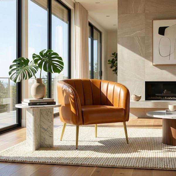 Glamour Home Avia Cappuccino Faux Leather Accent Chair with Decorative ...