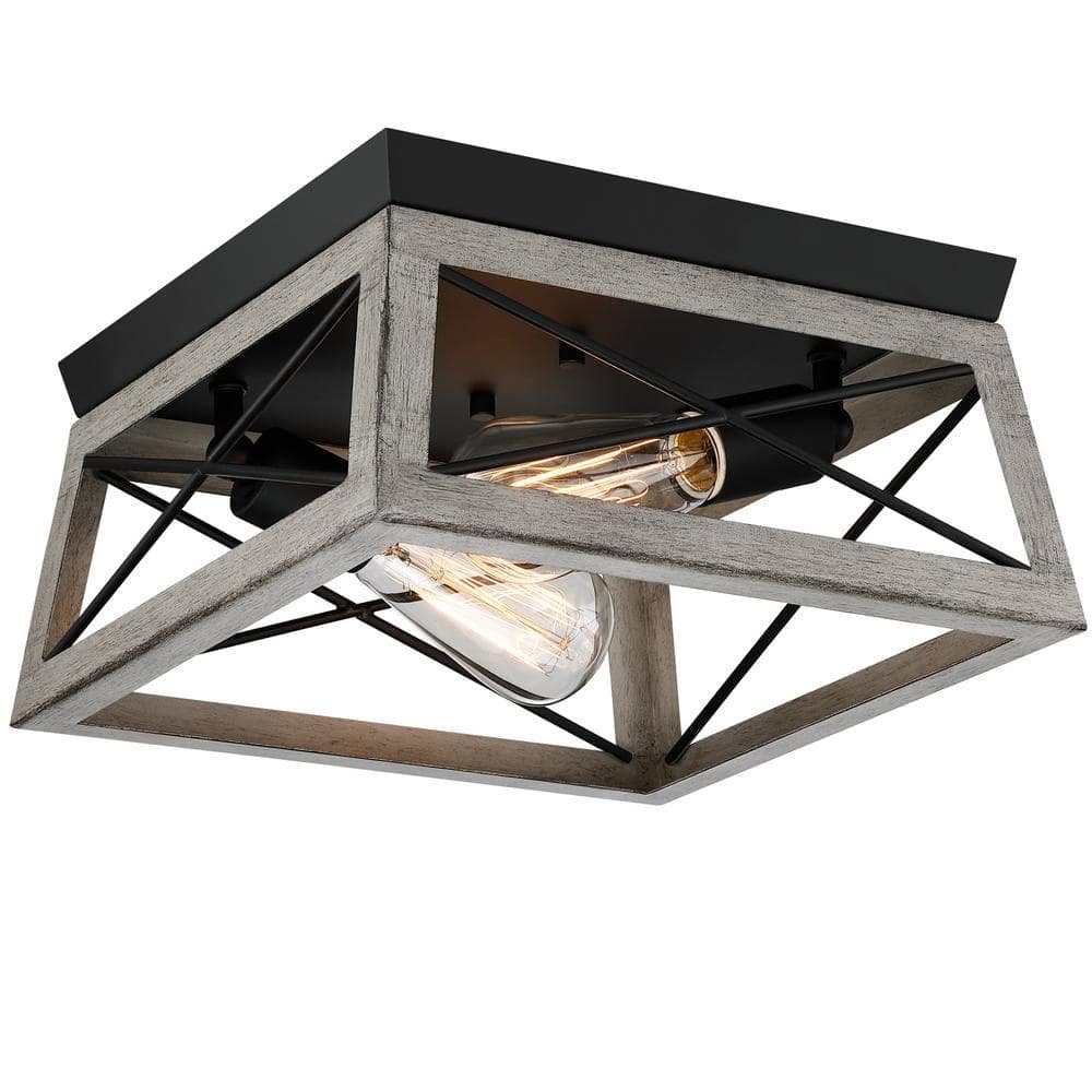 Pia Ricco 2-Light Kitchen Farmhouse Ceiling Light Flush Mount With Faux Weathered Wood Finished ...