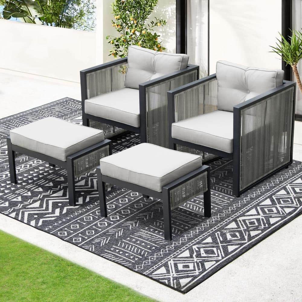 FINCATI Gray PE Wicker Armchair Outdoor Lounge Chair with Gray Cushions ...