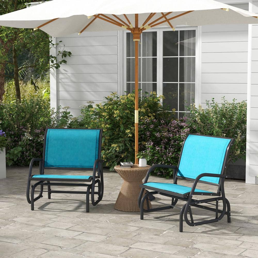 Otryad Blue Metal Outdoor Bench, Porch Glider Set of 2, Swing Glider ...