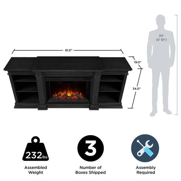 Real Flame Eliot Grand 81 in. Freestanding Wooden Electric Fireplace TV Stand in Black 1290E BLK The Home Depot