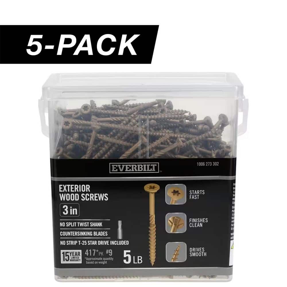 Everbilt 5-Pack 9 x 3 in. Star Drive Flat Head Exterior Wood Screws (25 ...