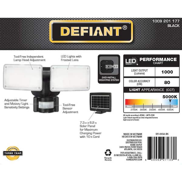 Defiant 180° Black Motion Sensor Solar Powered Outdoor 2-Head LED ...