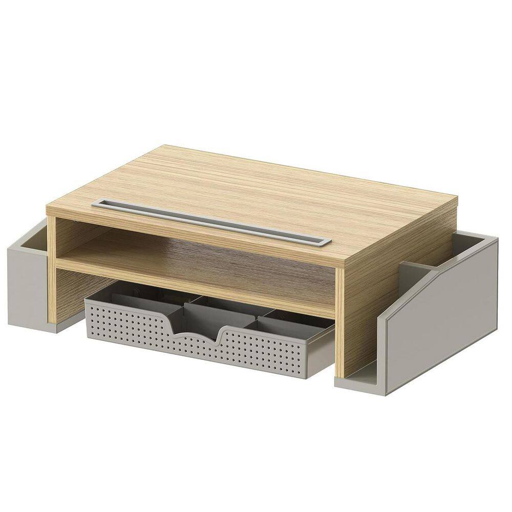 Oak 20.2 in. x 6 in. Wood Modern Desk Organizers with Adjustable ...