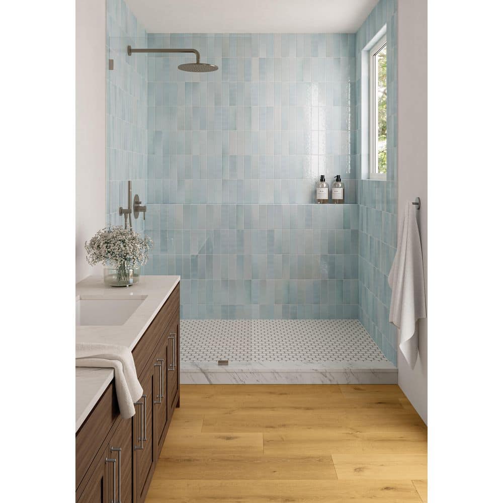Bedrosians Cloe Subway Glossy Baby Blue 2.5 in. x 8 in. Handmade-Look ...