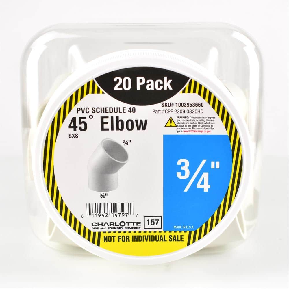 Charlotte Pipe 3/4 in. PVC Elbow S x S Pro Pack (20-Pack) PVC 02309 ...