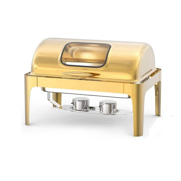 9 Qt. Gold Stainless Steel Rectangular Chafing Dish Buffet Server with ...
