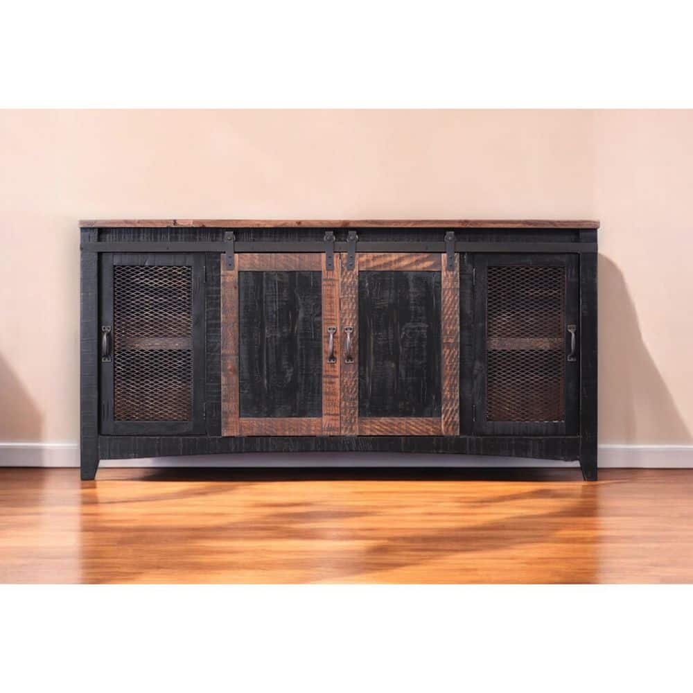 HomeRoots Black TV Stand Fits TV's up to 65 in. with Cabinet;Storage ...