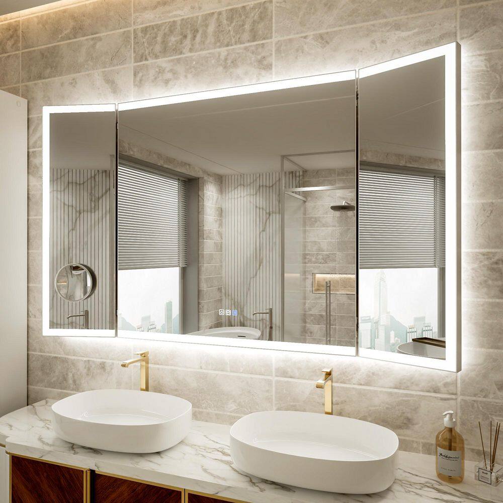 Eoviamne Tri-Fold 60 in. W x 36 in. H Rectangular Frameless LED Wall ...