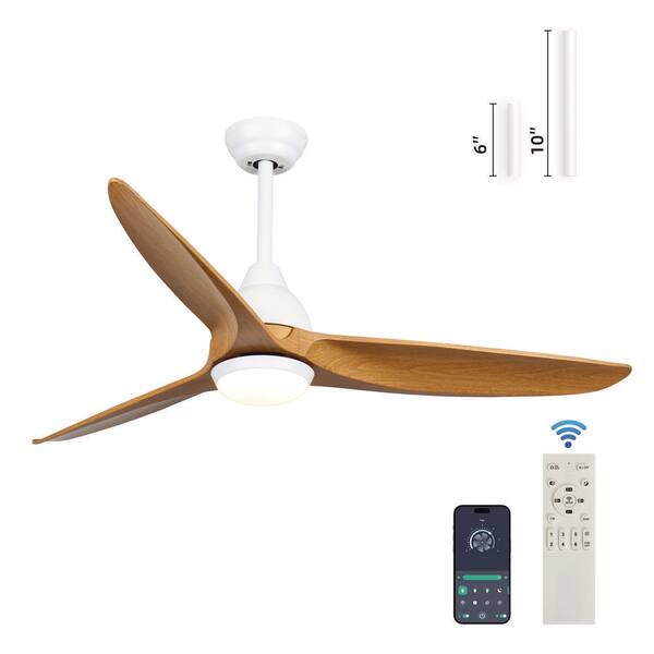 LINJO 52 in. Smart Indoor White Ceiling Fan with 3-Colors LED Light ...