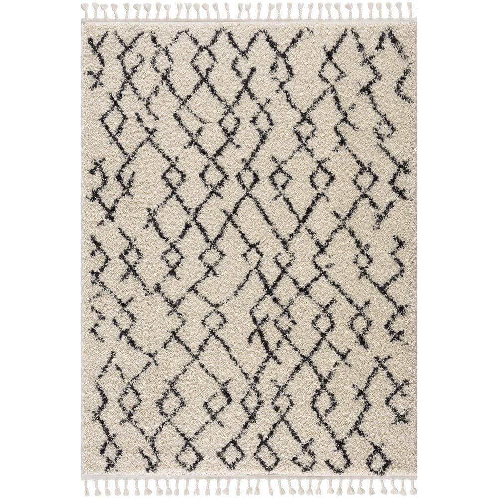 HAUTELOOM Berber Shag Pahala 8 ft. X 10 ft. Beige, Black Shaggy ...