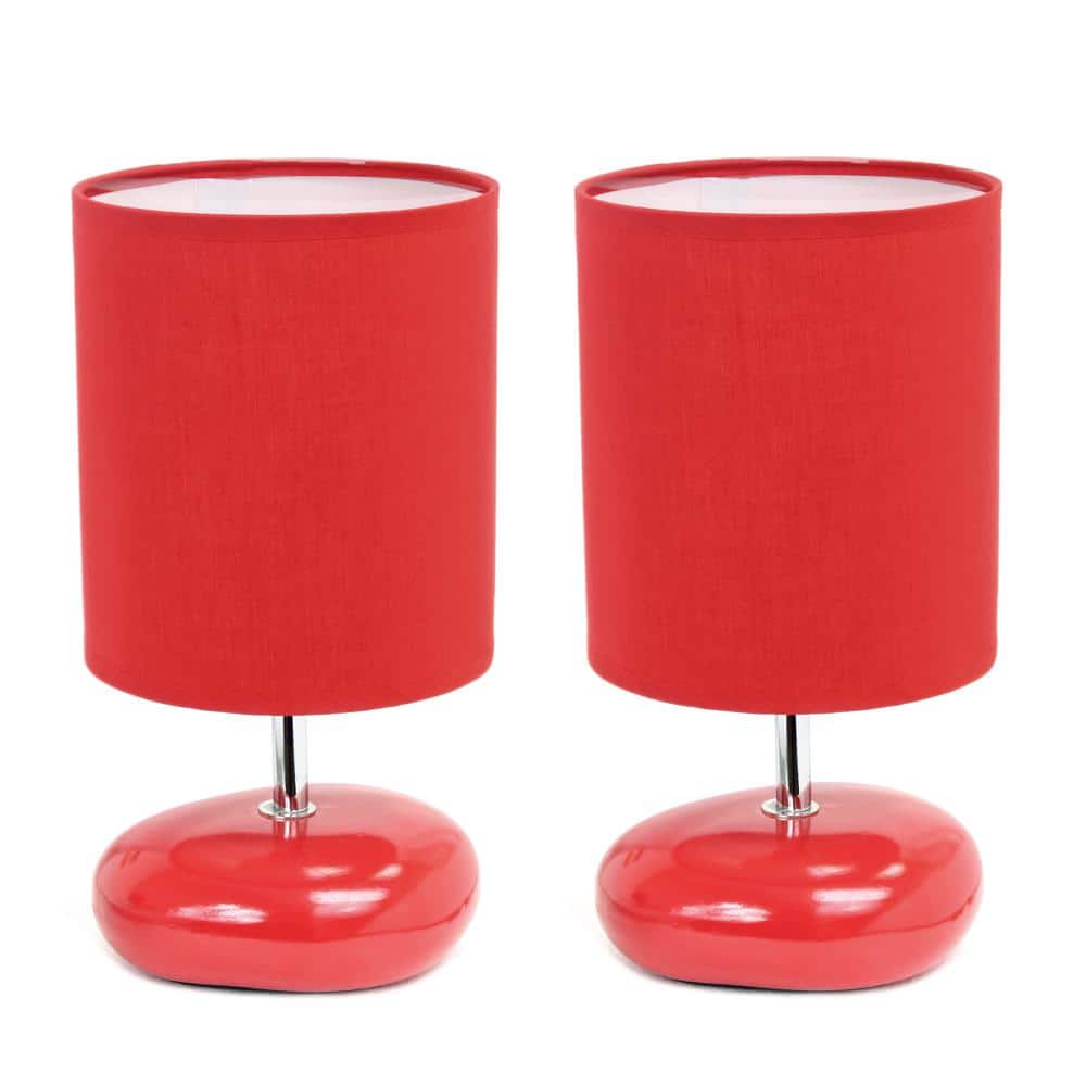 Creekwood home 10.24 in. Red Traditional Mini Round Rock Table Lamp Set ...