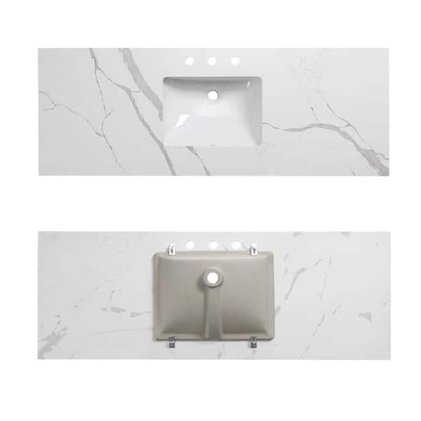 PROOX 60 in. W x 22 in. D Quartz White Rectangular Single Sink Bathroom ...