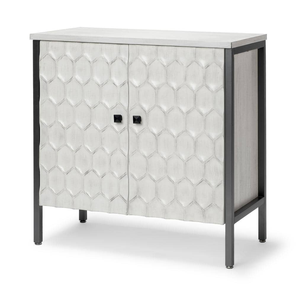 Mercana Savannah I 31.5L x 15.7W x 31.5H White Wood and Iron Two Door Accent Cabinet 68267 The Home Depot