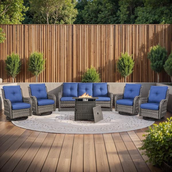 moosprr Arcline 6-Piece Gray Wicker Fire Pit Conversation Set with ...