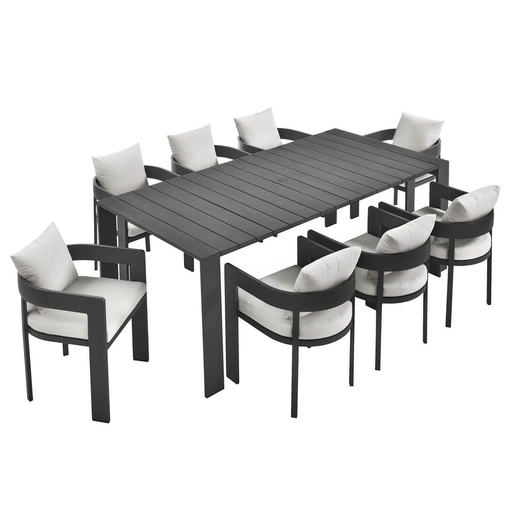 MODWAY Tahoe Gray 9-Piece Powder-Coated Aluminum Outdoor Dining Set ...