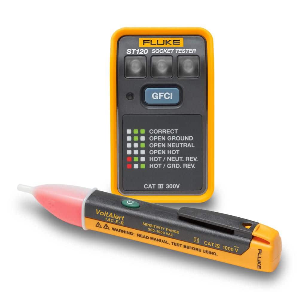 FLUKE 1AC Non-Contact Voltage Tester and ST120 Socket Tester 6050359 ...
